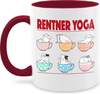 Shirtracer Tasse 325ml - Rentner Yoga Katzen in Tassen I Geschenk Rente - 325 ml - Bordeauxrot - yogatasse rentnertasse retirement tier milchkaffeetasse rentenei