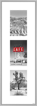 Nielsen Design Collagerahmen mit Passepartout, 20x60 cm - 3x 10x15 cm, Aluminium, Silber matt, Collage mit 3 Bildern zum Aufh&auml;ngen im Hoch- & Querformat, Echtglas, G