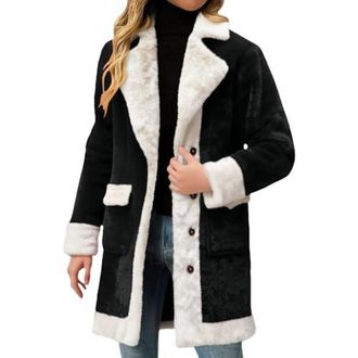 Generic Manteau long en flanelle pour femme, manteau long en flanelle pour femme, veste thermique &agrave; revers en polaire douce, ours en peluche moelleux, long, m