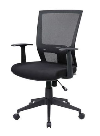 Dmora Stuhl mit Rädern Palmerston, Mesh-Chefsessel mit Armlehnen, ergonomischer Bürositz, 59x64h96/106 cm, Schwarz
