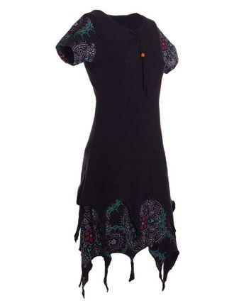 vishes Zipfelkleid Damen Kurzarm Bedruckt Jersey Baumwolle Ethno Alternative Mode, Boho, Hippie, Ethno, Festival