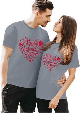 Generic T-shirt d&eacute;contract&eacute; &agrave; col rond pour femme pour la Saint-Valentin 2026 | Haut &agrave; manches courtes pour plus de confort et de style, gris, XXL