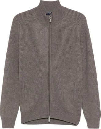 Barba Homme, Pulls, Brun, Taille: 2XL Cardigan en cachemire c&ocirc;tel&eacute;