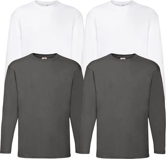 Fruit Of The Loom Langarmshirt Valueweight Longsleeve T 4er Sets + 1HL-Kauf Notizblock (3XL, 2Weiss2Graphit)