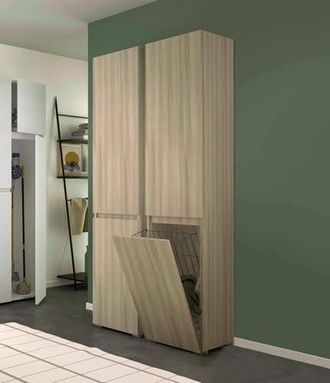 Dmora Mehrzweck-Kleiderschrank mit 2 T&uuml;ren Agapanto, W&auml;scheschrank mit 2 T&uuml;ren, Badezimmers&auml;ule mit W&auml;schekorb, 100% Made in Italy, 45 x 37 x 195 cm, Olmo