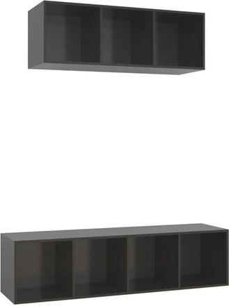 vidaXL 2-tlg. TV-Schrank-Set Hochglanz-Grau Holzwerkstoff vidaXL