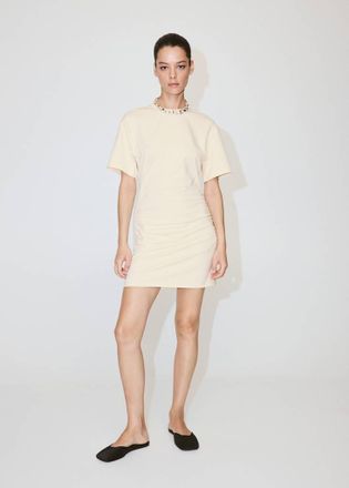 Mango Robe coton fronc&eacute;e sur les c&ocirc;t&eacute;s vanille - Femme - XXS - MANGO