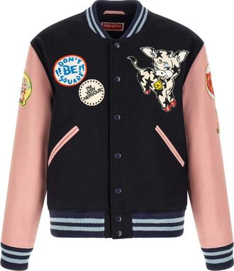 Kenzo Homme, Vestes, Multicolore, Taille: XL Badges Embroidered Varsity Jacket