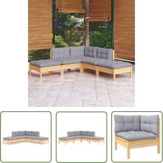 vidaXL Salon de jardin 5 pcs avec coussins gris bois de pin vidaXL