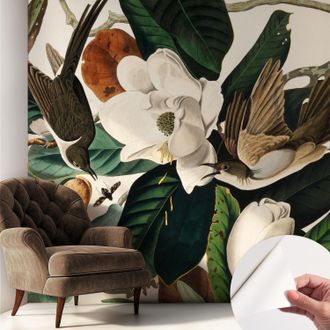 Tulup Carta Da Parati Adesiva - Fotomurale - Facile Da Applicare - Per La Soggiorno - Camera Da Letto - Uccelli E Magnolie 250x250 Cm