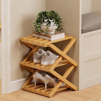 Generic 9-St&ouml;Ckiges Bambus-Schuhregal, Faltbar, Vertikal Zusammenklappbar, Platzsparend, Robust und Stabil, Leicht Zu Reinigen, for Eingangsbereich, Kleidersc