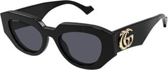 Gucci Gg1421s Lunettes de Soleil, Noir-Noir-Gris, 51 Femme