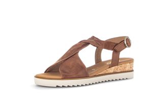 Gabor Damen Keilsandalen, Frauen Sandalen,Moderate Mehrweite (G),Keilsandaletten,Keilabsatz,Wedge-Heel,bequem,Camel (Kork/Creme),41 EU / 7.5 UK