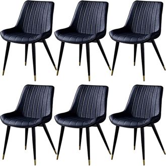 Generic 6er Set Moderne Leder Esszimmerst&uuml;hle mit Metallbeinen - Retro Stil K&uuml;che Wohnzimmer Schlafzimmer und Balkon Sitzgelegenheiten - elegante schwarze Ess