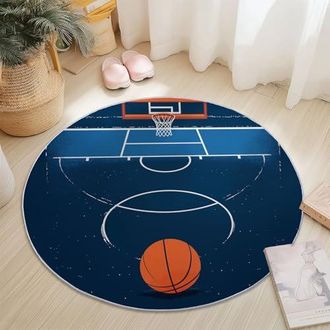 Generic Tapis Rond Salon, Simple Sport Basket-Ball Terrain de Basket Imprimé Tapis de Sol Décoration Antidérapant pour Salon Chambre Cuisine Balcon à Manger I