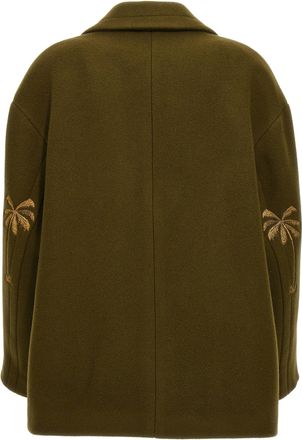 Palm Angels Virgin Wool Double-Breasted Coat - Green