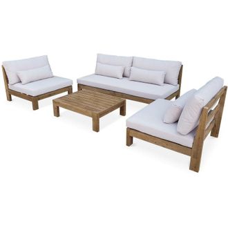 Sweeek Gartengarnitur aus Akazienholz 5 Pl&auml;tze Holzfarben / Beige