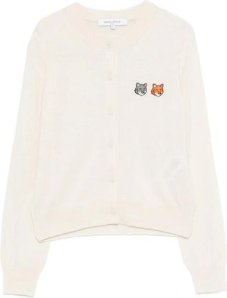 Maison Kitsun&eacute; Femme, Pulls, Beige, Taille: 42 FR Embroidered Motif Cardigan