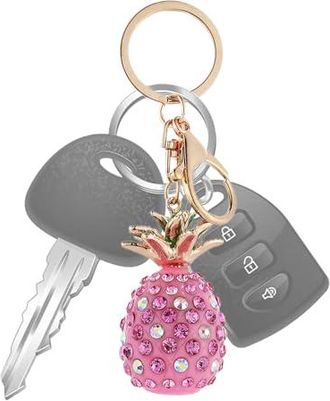 Generic Porte-cl&eacute;s ananas avec strass &eacute;tincelants, porte-cl&eacute;s, pendentif de sac, breloque cl&eacute;, porte-cl&eacute;s cr&eacute;atif pour sac &agrave; dos pour homme et femme, Rose, Re