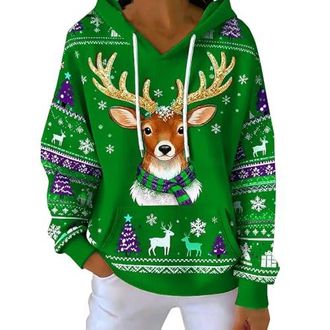 Generic Sweat à capuche de Noël pour femme - Imprimé Père Noël amusant - Col en V - Manches longues - Pour Noël - Cadeau de Noël, Vert, 3XL