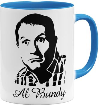 OM3 kultige Schuhverk&auml;ufer Kaffee-Tasse mit Gesichtsausdruck - Kultmotiv - Keramik Becher - 11oz 325ml - Beidseitig Bedruckt - Hellblau