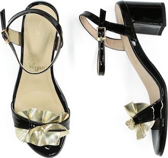 Will&rsquo;s Vegan Store Damen vegan Sandalen R&uuml;schen Schwarz & Gold