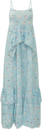 Fiorucci Femme, Robes, Bleu, Taille: 38 FR Dog Print Maxi Dress