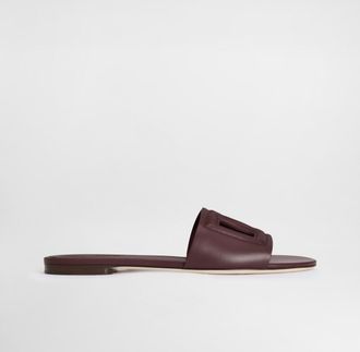 Dolce & Gabbana Pantolette Aus Kalbsleder Und Dg-logo - Frau Pantoletten Und Mules Burgunderrot Leder 37.5