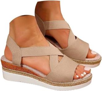 Generic Sandales orthop&eacute;diques pour femme, sandales d&eacute;t&eacute; habill&eacute;es &agrave; bout ouvert avec noeud papillon, plateforme de marche d&eacute;contract&eacute;e, talons compens&eacute;s, san