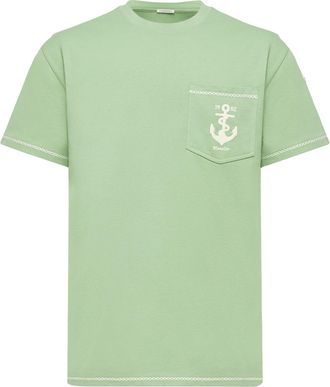 Moncler Moncler T-shirt En Coton &Agrave; Broderie Ancre, Homme, Vert, Taille: Xxl