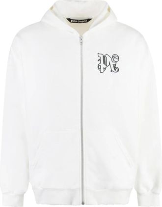 Palm Angels Homme, Sweatshirts et sweats &agrave; capuche, Blanc, Taille: S Monogram Zipped Sweat &agrave; capuche