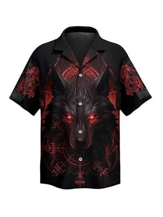 Keephen Hommes/Femmes Viking Tatouage Impression 3D Chemise Hawaiienne Cool Viking Graphique Chemise &agrave; Boutons Manches Courtes Haut Streetwear