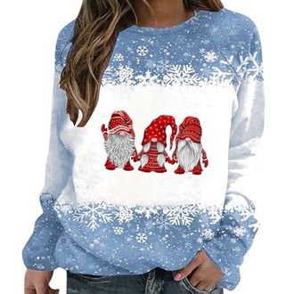 Generic Sweats de Noël décontractés pour femmes, légers pour femmes, motif bonhomme de neige, flocon de neige, automne/hiver, ample, décontracté, manches long