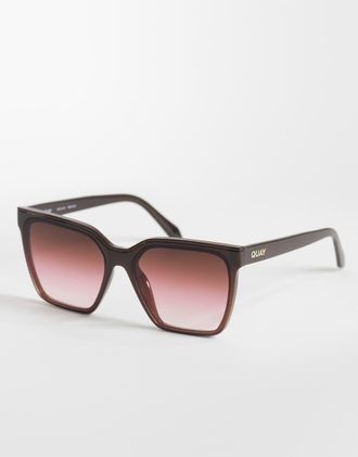 Quay Quay - Level Up - Eckige Sonnenbrille in Burgunderrot