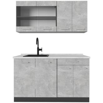 Vicco Singleküche R-Line, Beton/Anthrazit, 140 cm, ap Marmor