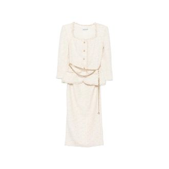 Self Portrait Cream Boucle Tailored Chain Midi Dress
