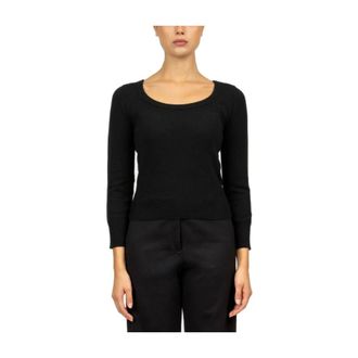 Liviana Conti Femme, Pulls, Noir, Taille: 42 FR Pull en Cachemire Noir - Col Profond