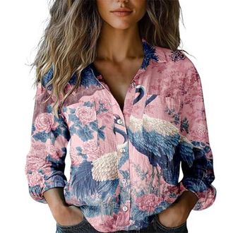 Generic Chemises occidentales pour femmes, chemises à manches longues pour femmes, chemises boutonnées décontractées, rétro, hauts à bulles, chemisier pour fe