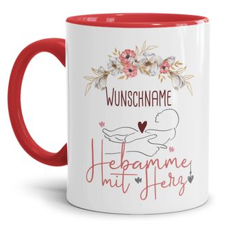 Tassendruck Tasse mit Spruch - Hebamme mit Herz - mit Wunschname personalisierte Geschenke f&uuml;r Hebamme, Dankesch&ouml;n Geschenk zur Geburt | Personalisiertes Geschenk