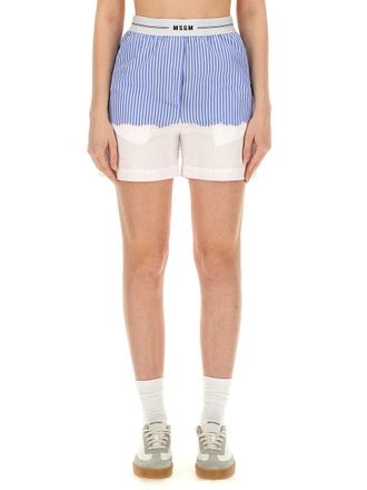 Msgm Logo Band Cotton Shorts - Blue