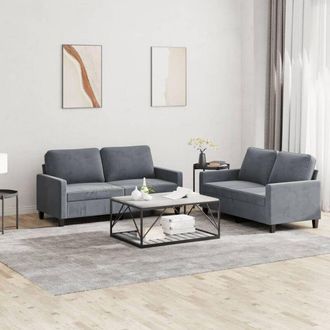 vidaXL Vidaxl - Ensemble de canap&eacute;s 2 pcs avec coussins Gris fonc&eacute; Velours