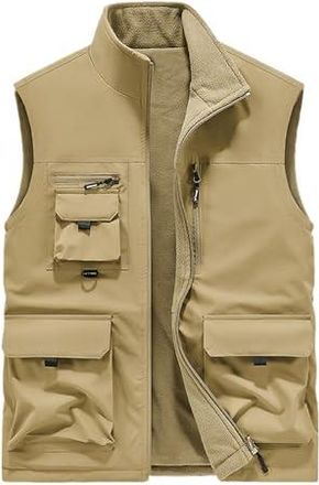 Generic Gilet Sans Manche Homme Coupe-vent avec Fermeture clair Gilets de Photographie en Plein air Regular Fit Standard Hiver Chaud Doudounes Blouson Manteau