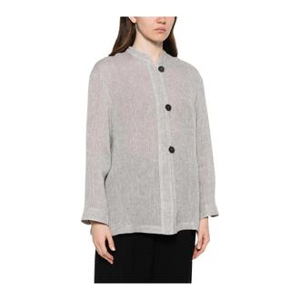 Emporio Armani Leinen-Gauze-Hemdjacke - - Blouses & Shirts - Damen - Grau - S