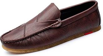 Generic Mocassins for Hommes en Cuir végétalien avec détails de Couture, Bout Rond, légers, résistants, Confortables, décontractés, à Enfiler(Vin Rouge,44 EU)