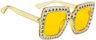 Generic syayw Lunettes de soleil en strass pour femme,Lunettes de soleil en strass pour femme,Verres carrés décoratifs | Lunettes de soleil tendance pour femm