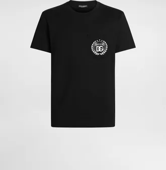 Dolce & Gabbana T-shirt Aus Baumwolle Mit Logostickerei Dg Milano - Mann T-shirts Und Polos Schwarz Jersey 48