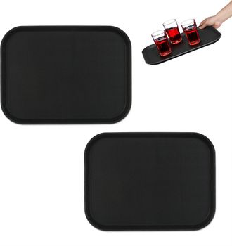 Relaxdays Serviertablett, 2er Set, rutschfeste Oberfläche, BxT: 41 x 30 cm, eckiges Kellnertablett, Gastronomie, schwarz