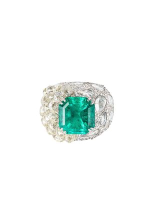 Bespoke Diamond & Emerald 18ct White Gold - Size 52
