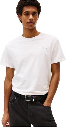 Tommy Jeans Herren T-Shirt Kurzarm Linear Chest Tee Slim Fit, Wei&szlig; (Ecru), XL