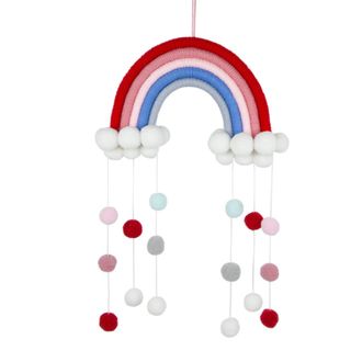 Railonch Nordic Regenbogen Wandbehang, handgewebte Wolken Regenbogen Makramee Wandteppich, Wanddeko mit Pompon f&uuml;r Neugeborene Babyzimmer (10)